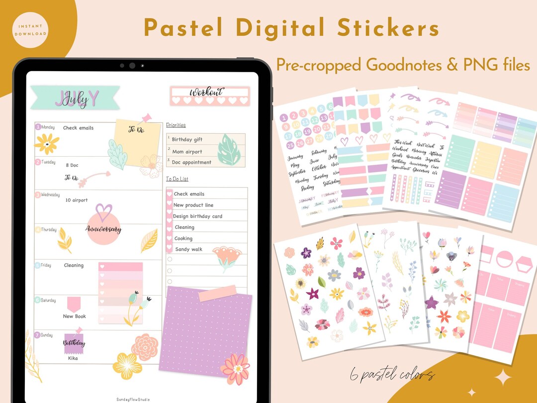 Pastel Digital Stickers, Goodnotes Stickers, Pastel Planner Stickers ...