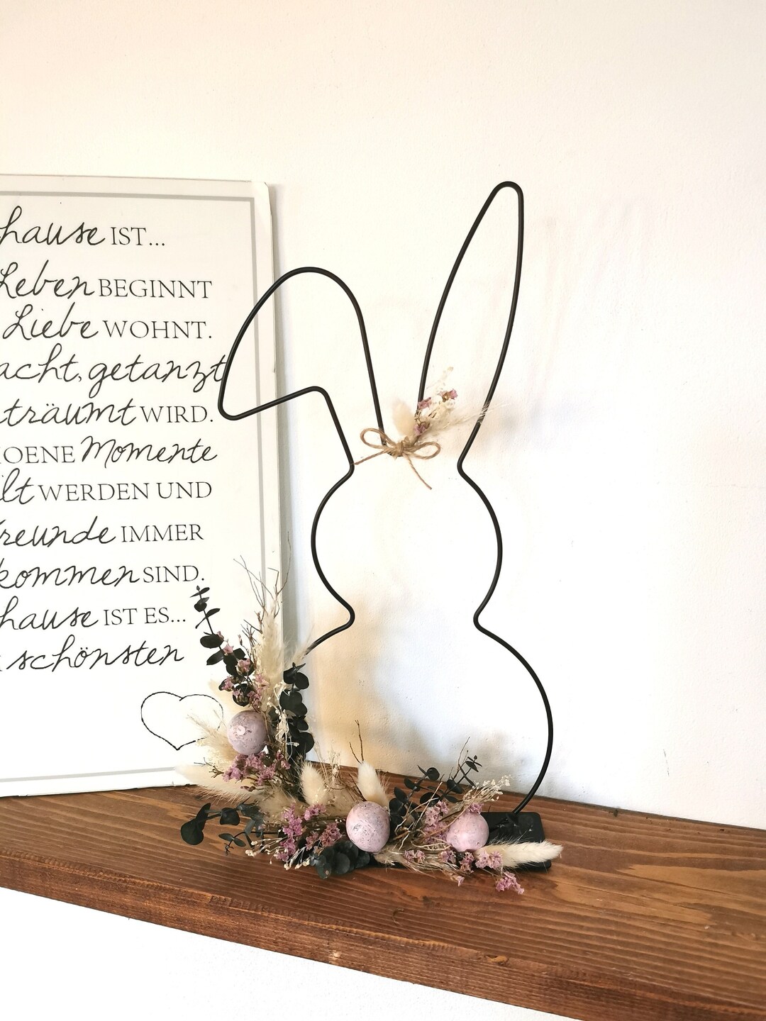 Easter Bunny Stand, Flower Hoop, Metal Bunny With Dried Flowers, Easter ...