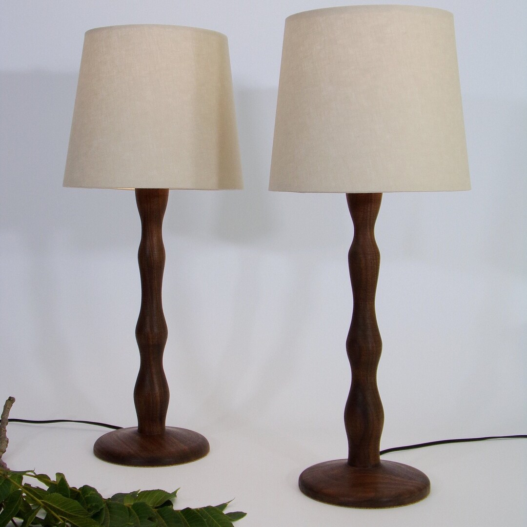Walnut Hand Turned Table Lamp Base, 24 Tall, Organic Curvy Post ...