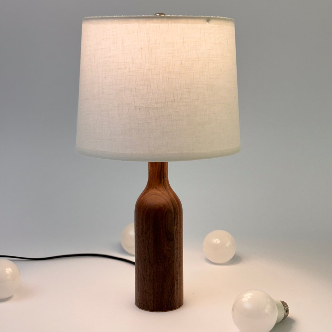 Walnut Hardwood Hand Turned Table Lamp, Bottle Shape Base, 16 Tall, 9 ...