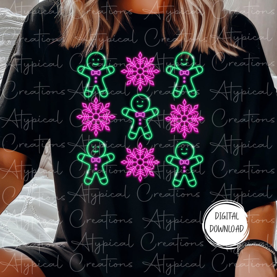 Christmas Neon Gingerbread Snowflake PNG - Etsy