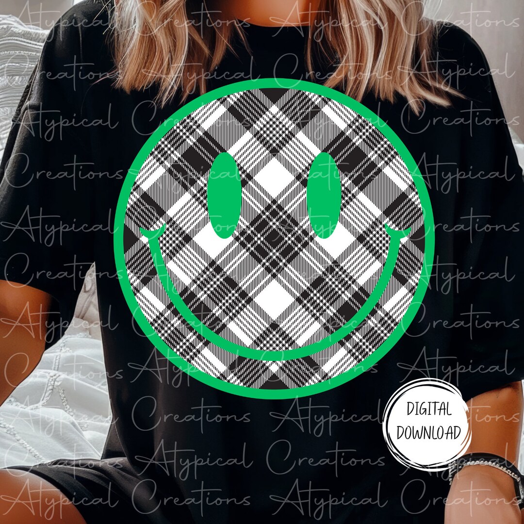 Black, White, Green Plaid Smiley Face PNG Christmas Holiday - Etsy