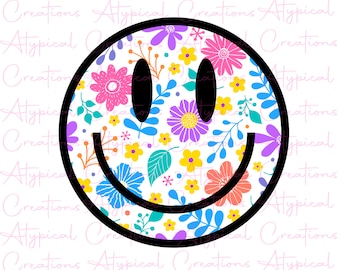 Smiley Face Floral Flower Retro PNG - Etsy