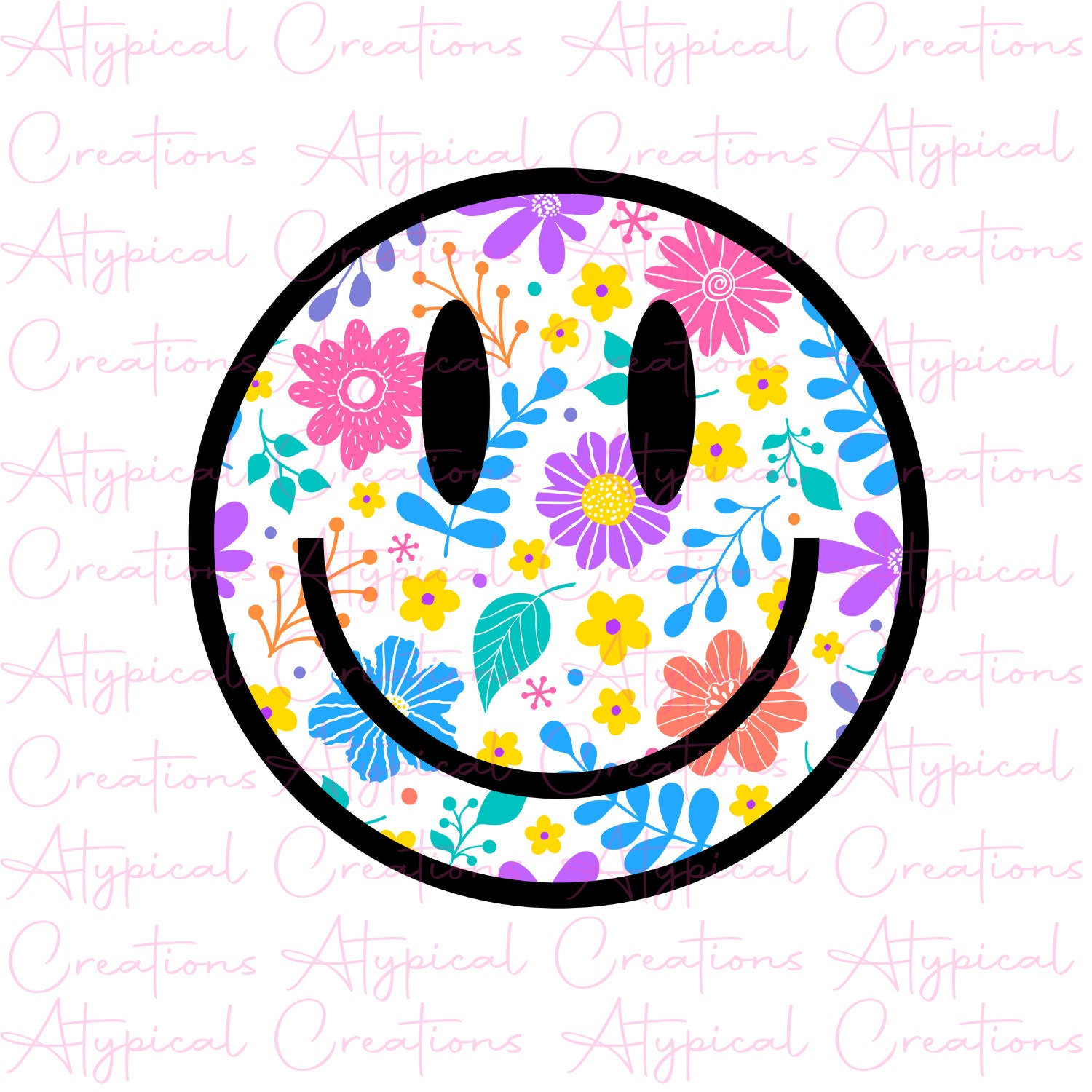 Smiley Face Floral PNG - Etsy