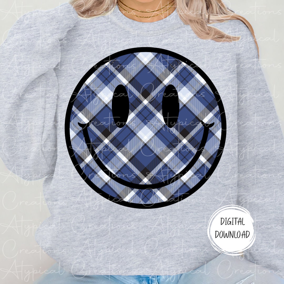 Blue and Black Plaid Smiley Face PNG - Etsy