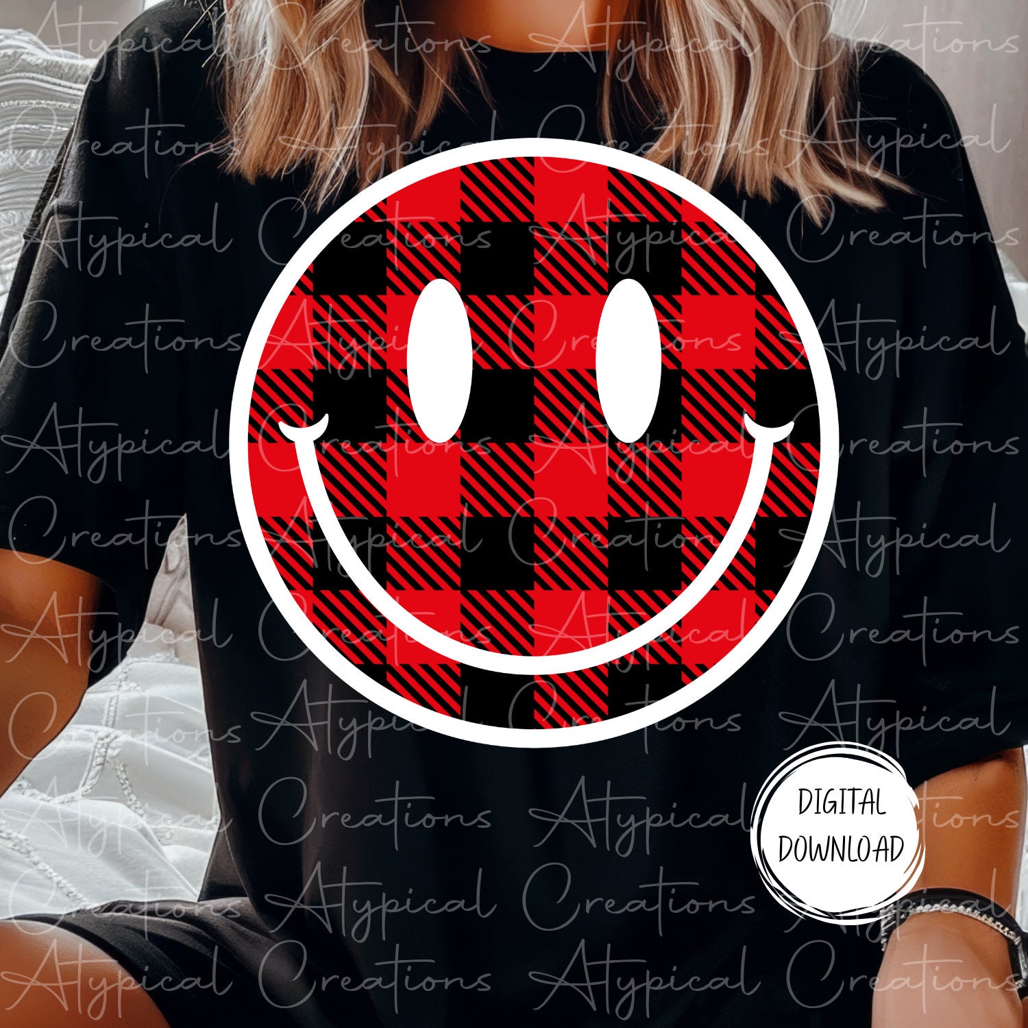 Red Black White Plaid Smiley Face PNG Christmas Holiday - Etsy