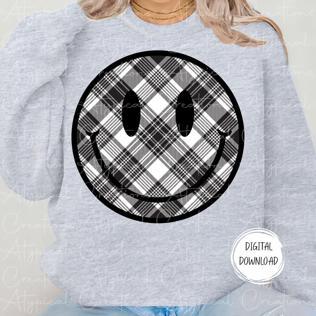 Black and White Plaid Smiley Face PNG - Etsy