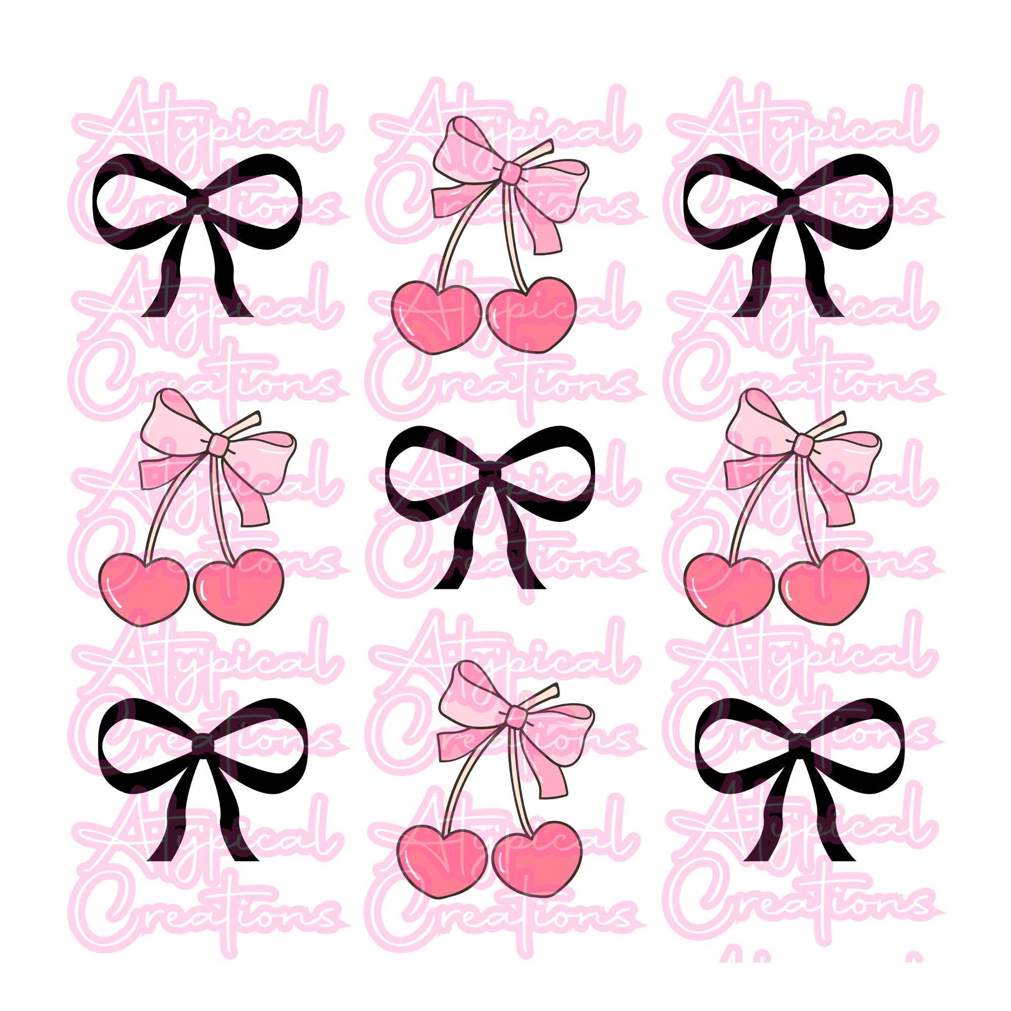 Pink Cherry Black Bow Coquette PNG - Etsy