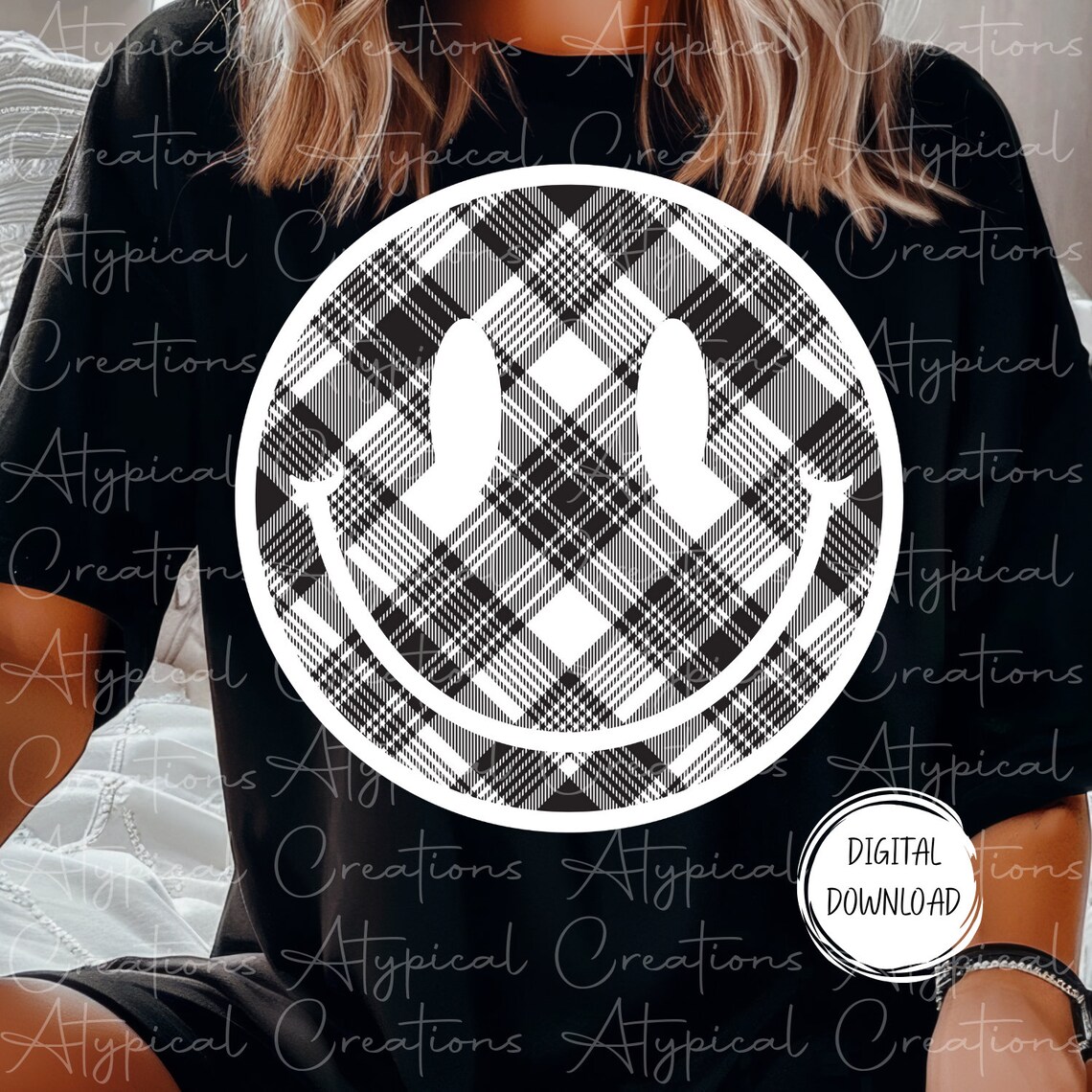 Black and White Plaid Smiley Face PNG - Etsy