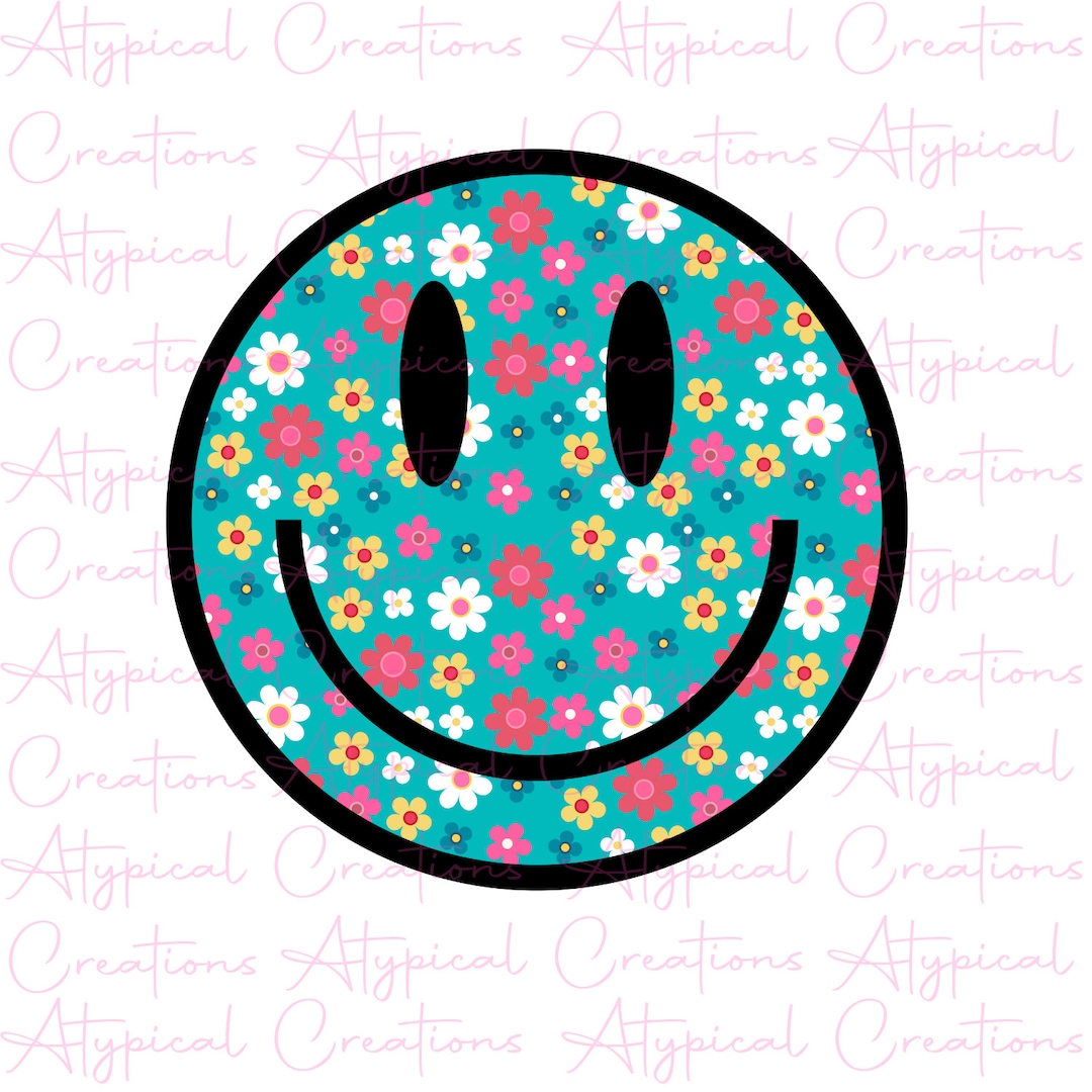 Smiley Face Floral Flower Retro PNG - Etsy