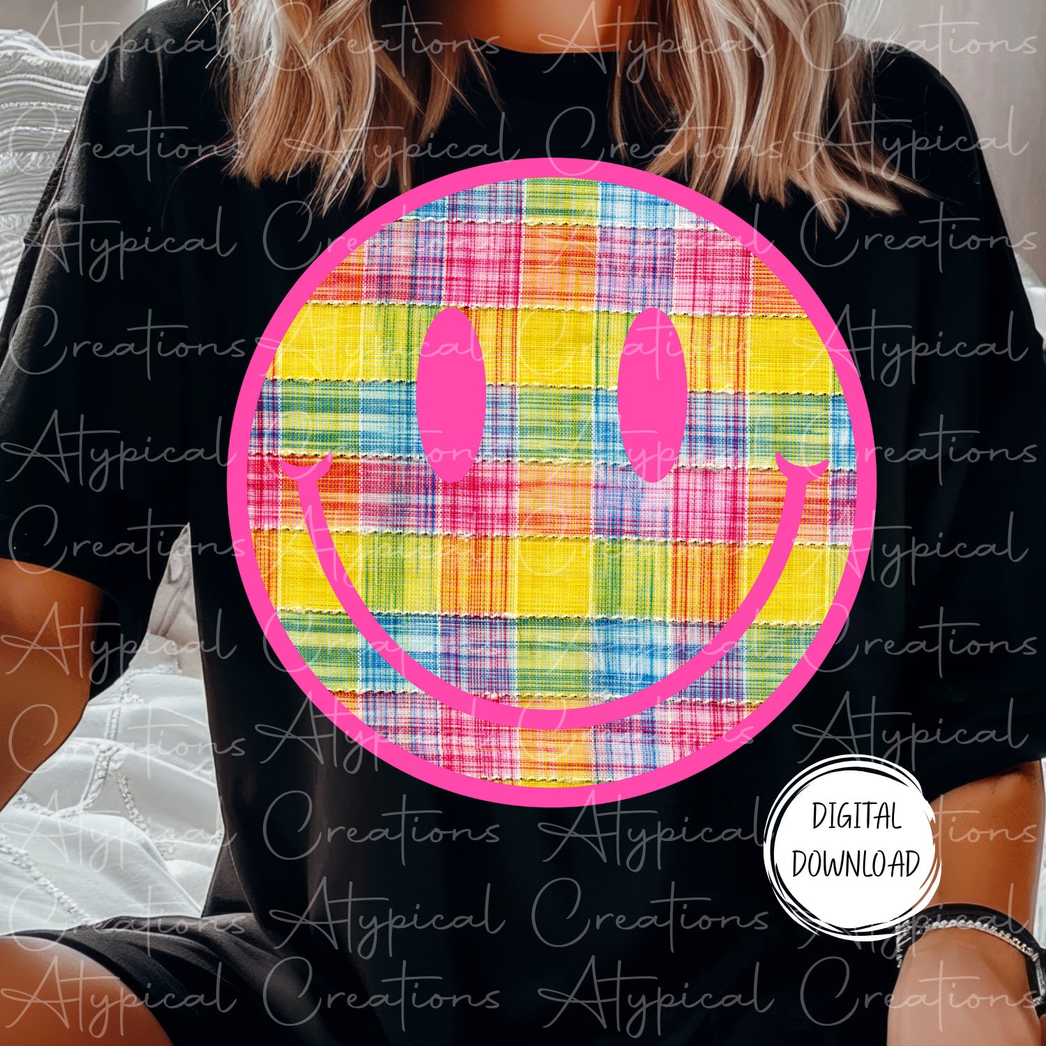 Pink Rainbow Plaid Smiley Face PNG - Etsy
