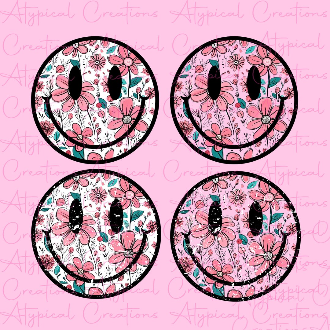 Retro Floral Smiley Face (4) Images PNG - Etsy