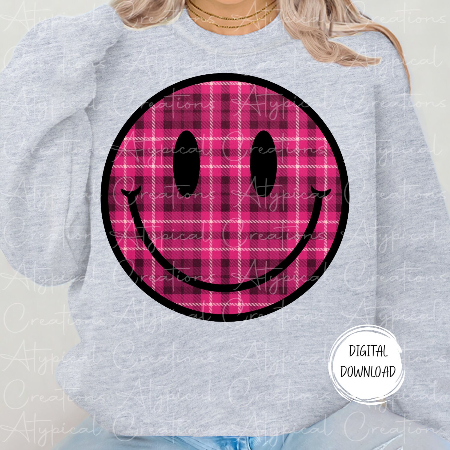 Pink and Black Plaid Smiley Face PNG - Etsy