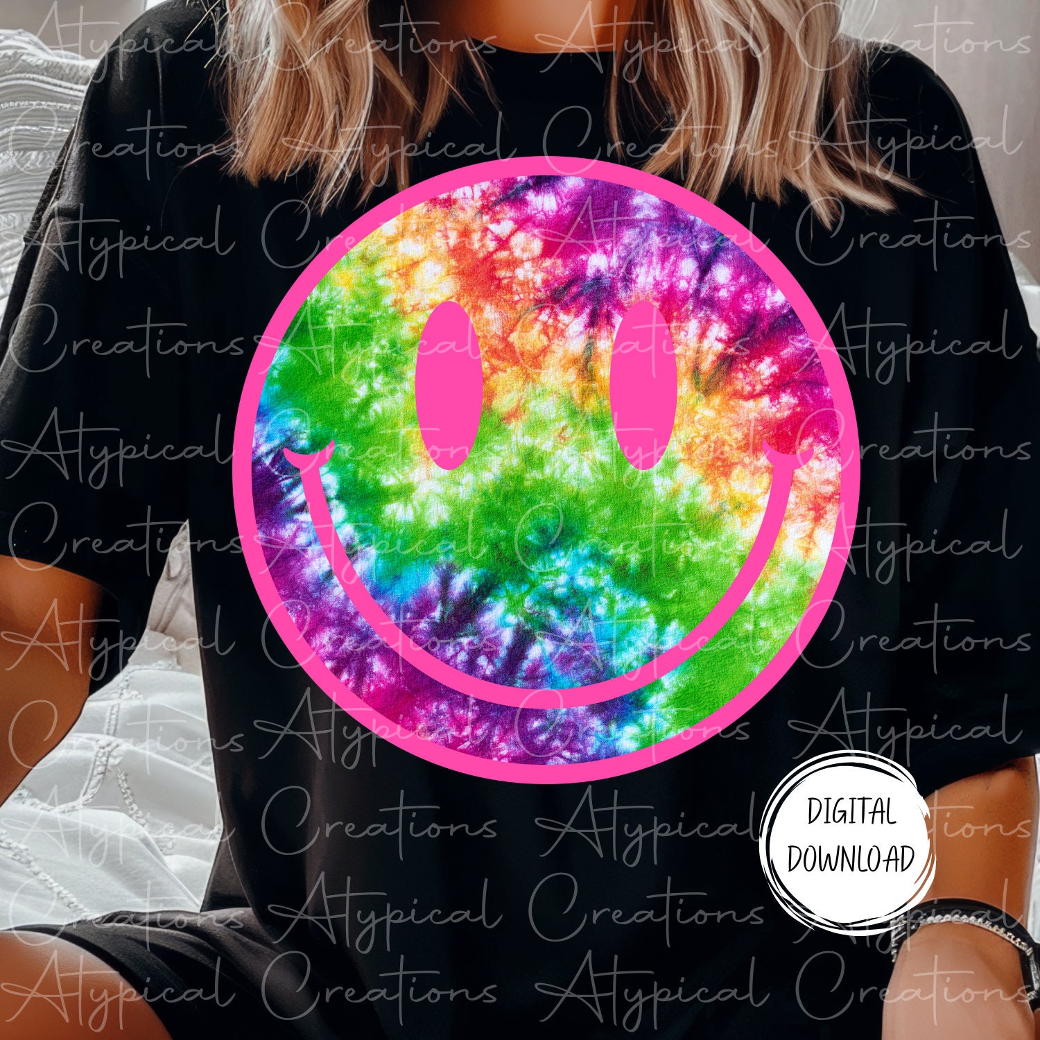 Pink Rainbow Tie Dye Smiley Face PNG - Etsy