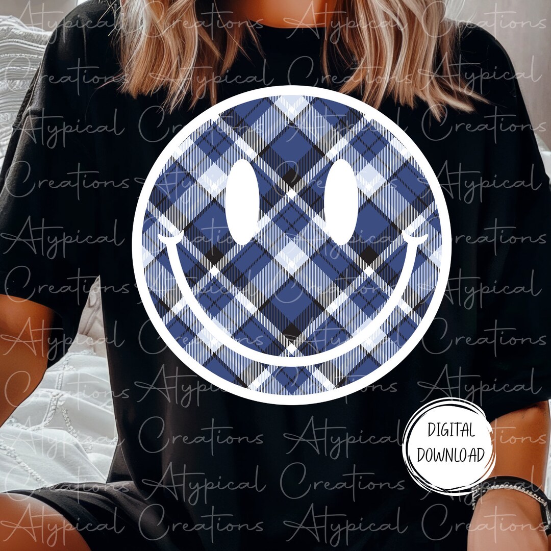 Blue and White Plaid Smiley Face PNG - Etsy