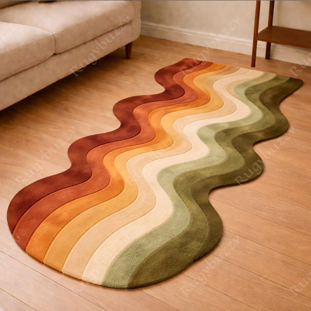 Abstract Wavy Area Rug | Modern Curvy Shape Rug in Earth Tones | Boho ...