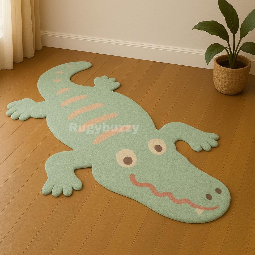Pastel Crocodile Rug for Kids Room Animal Shaped Nursery Carpet – Cute ...