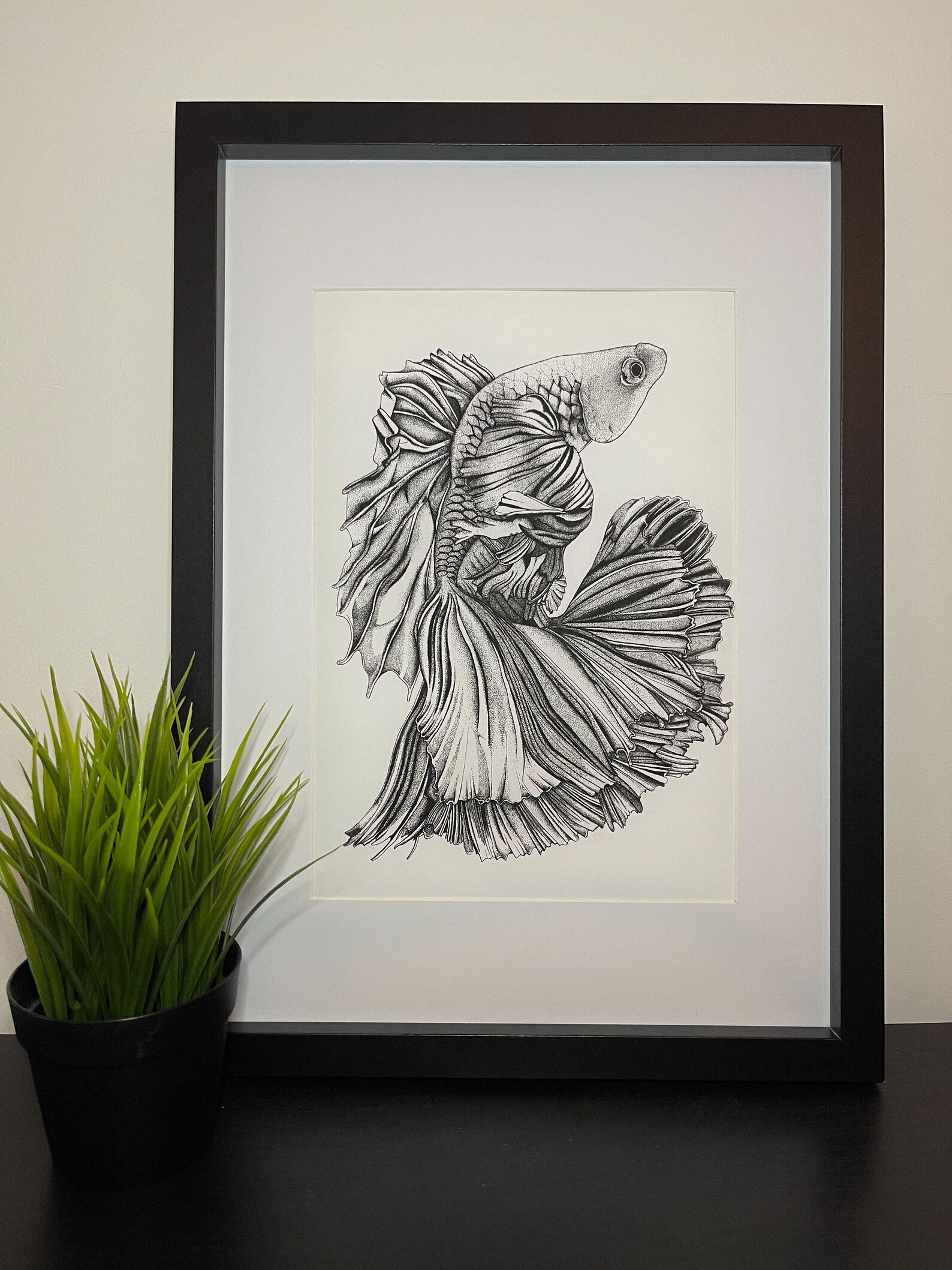Siamese Fighting/betta Fish Illustration, Dot Work, Stippling, A4 Print ...