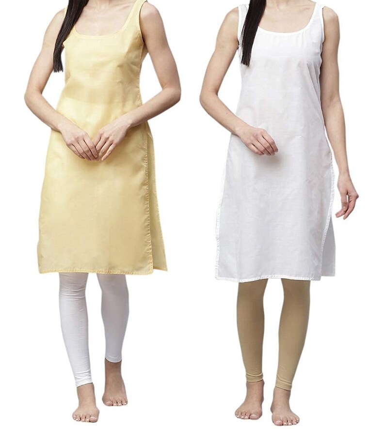 2 Long Length Inner Slips for Under Dress, Beige and White Color Inner ...