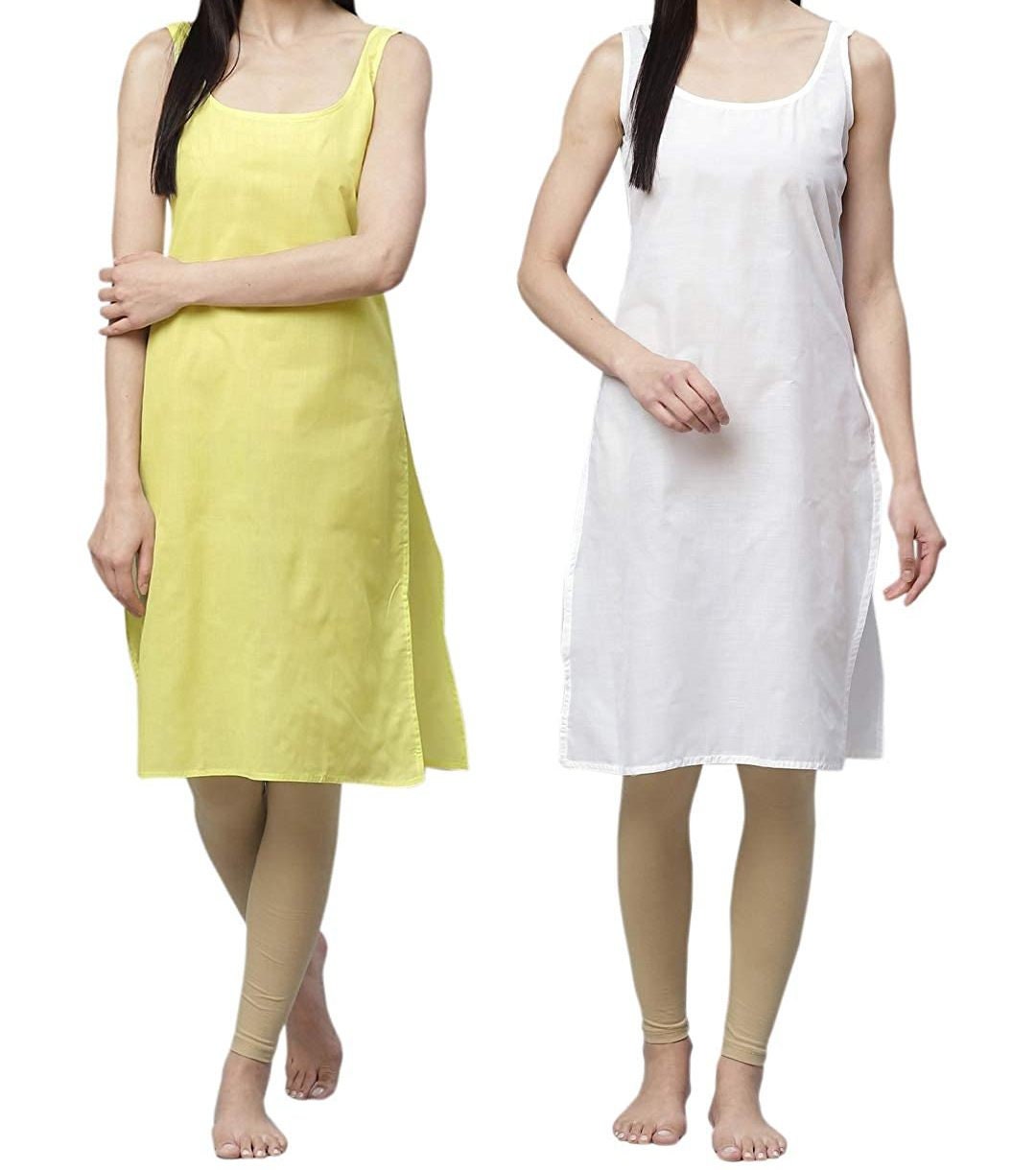 Inner Slips for Under Dress, Bright Yellow and White Color Inner, Women ...