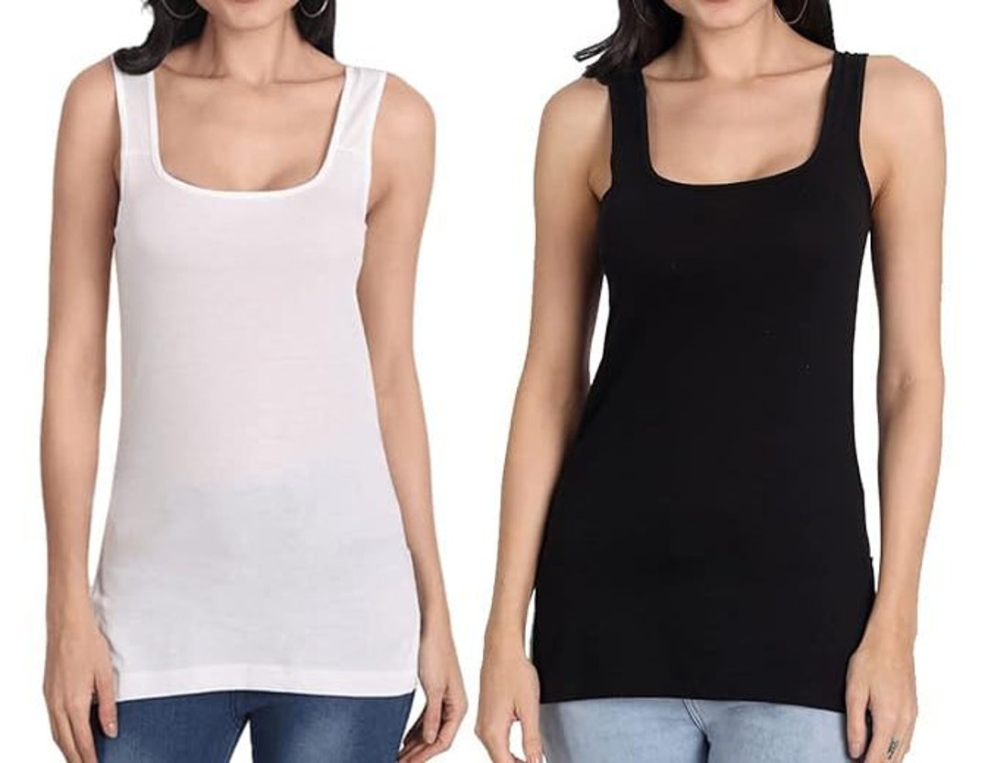 Black and White Color Women's Regular Fit Sleeveless Cotton Short ...