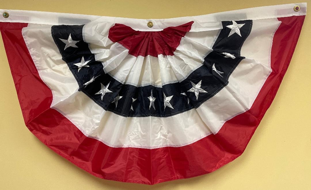 American FAN Bunting 1.5x3"& 2'X4' Sewn Embroidered Nylon With 3 Brass ...