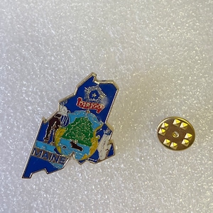 Maine State Flag Map Pin Hand Stamped and Baked Finished and Maine ...
