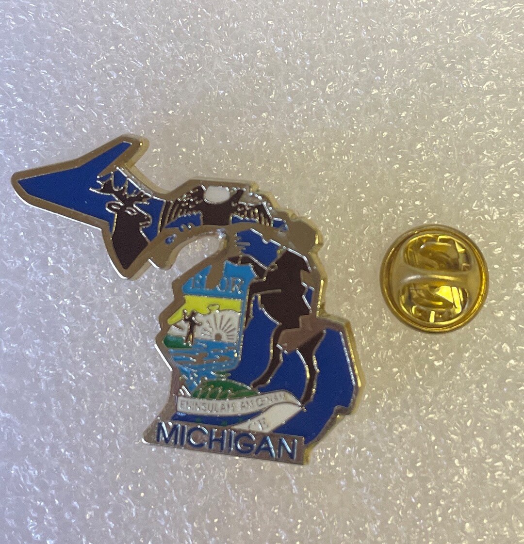 Michigan State Map Lapel Pin Hand Stamped and Baked Finished Cloisonné ...