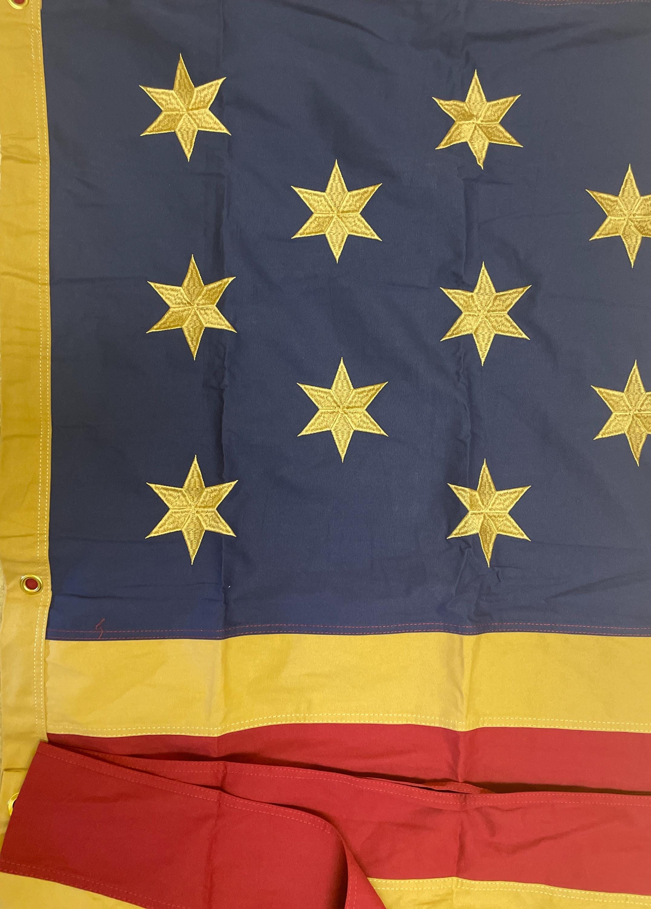 1777 Hopkinson US Civil Flag: Embroidered, Cotton Tea Stained 13 Stars ...