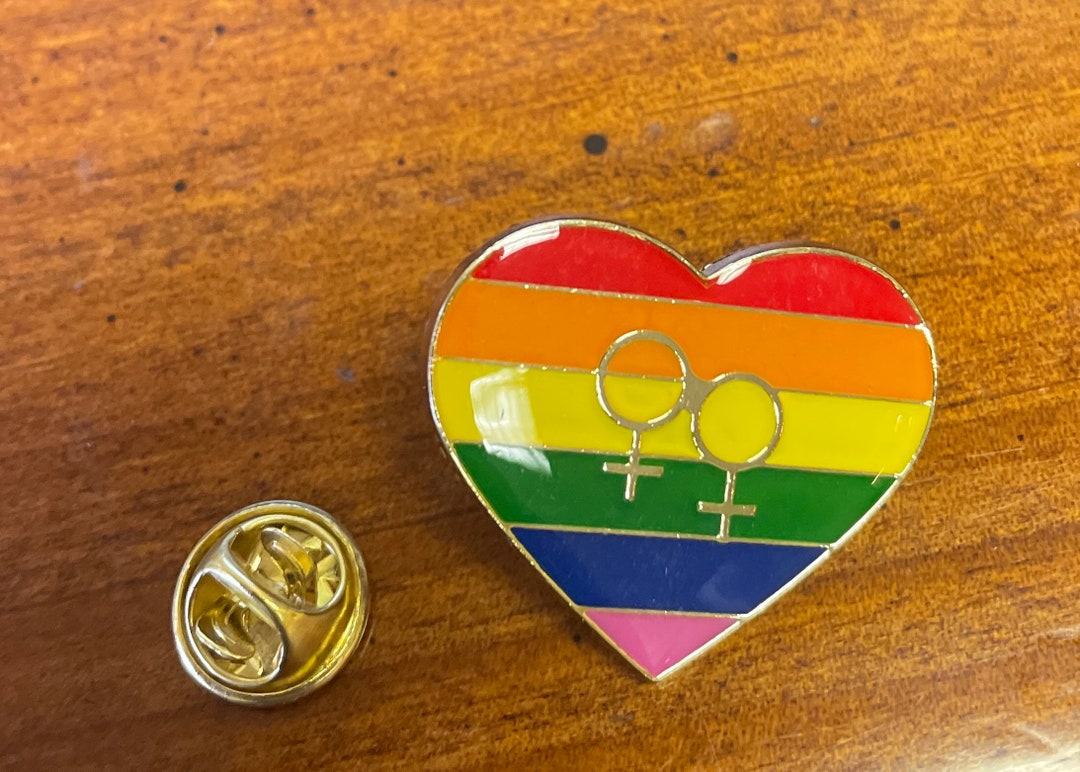 Rainbow Heart Pin LGBTQ Pins and Rainbow Map Pin Hand Stamped and Baked ...
