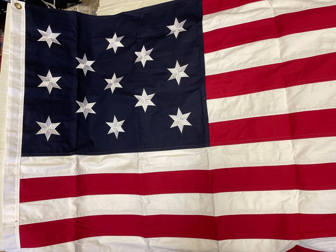 1777 Hopkinson US Civil Flag: Embroidered, Cotton Tea Stained 13 Stars ...