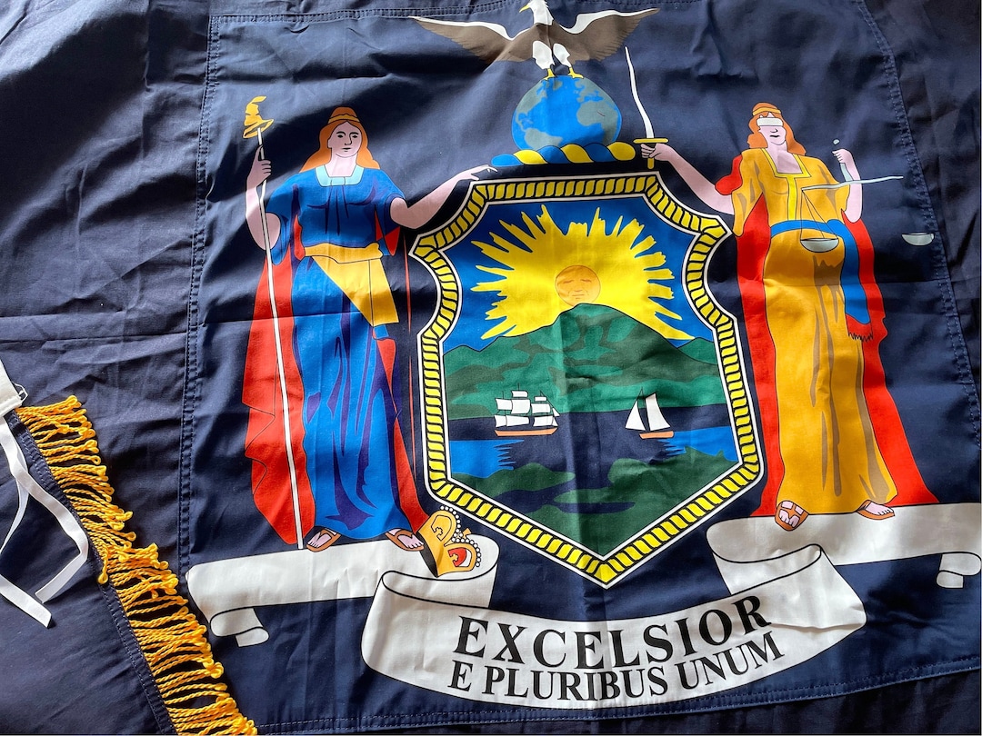 Embroidered New York State Flag: 3x5ft Cotton With Gold Fringe - Etsy