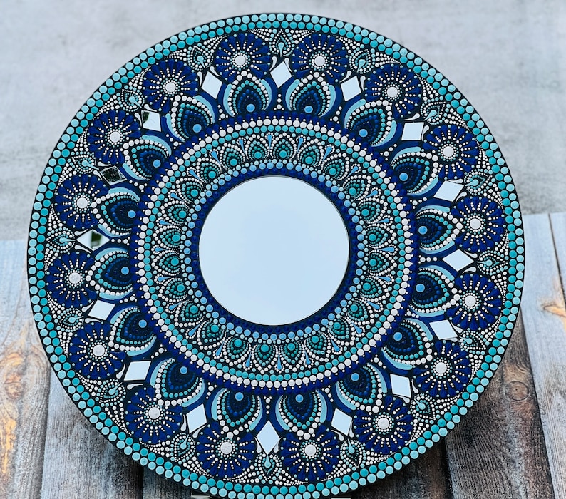 Bohemian Mandala Dot Paint Decor Mirror Blue White 20 Wall Decor ...