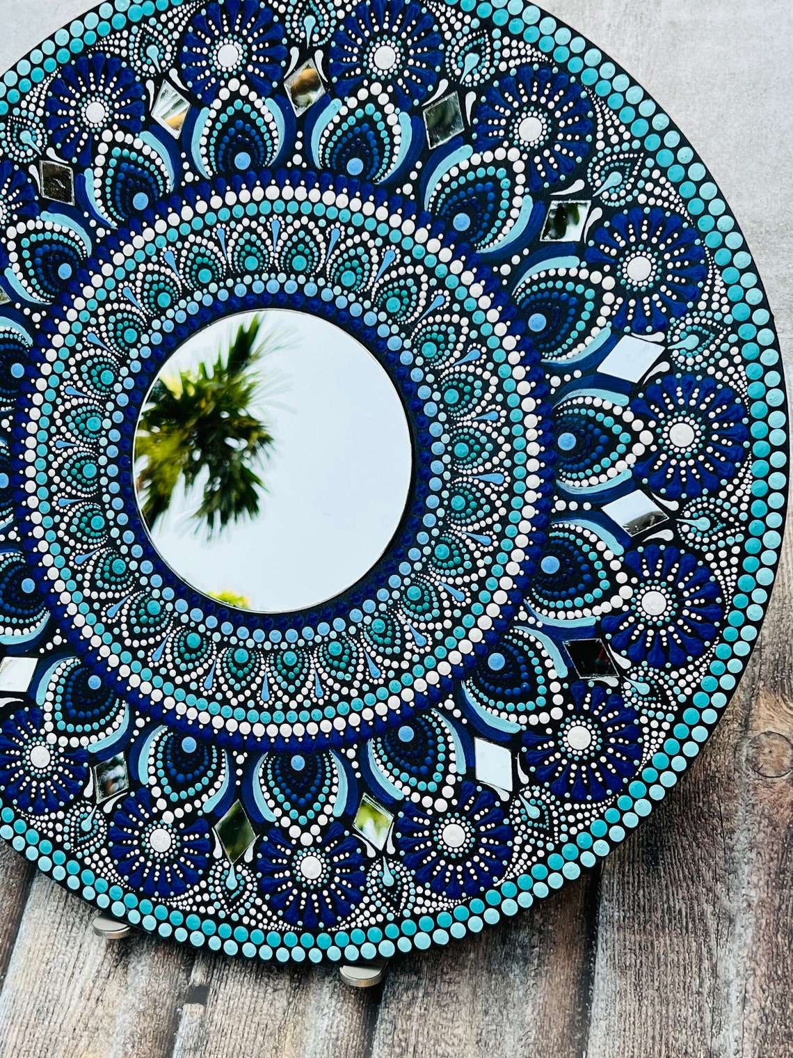 Bohemian Mandala Dot Paint Decor Mirror Blue White 20 - Etsy