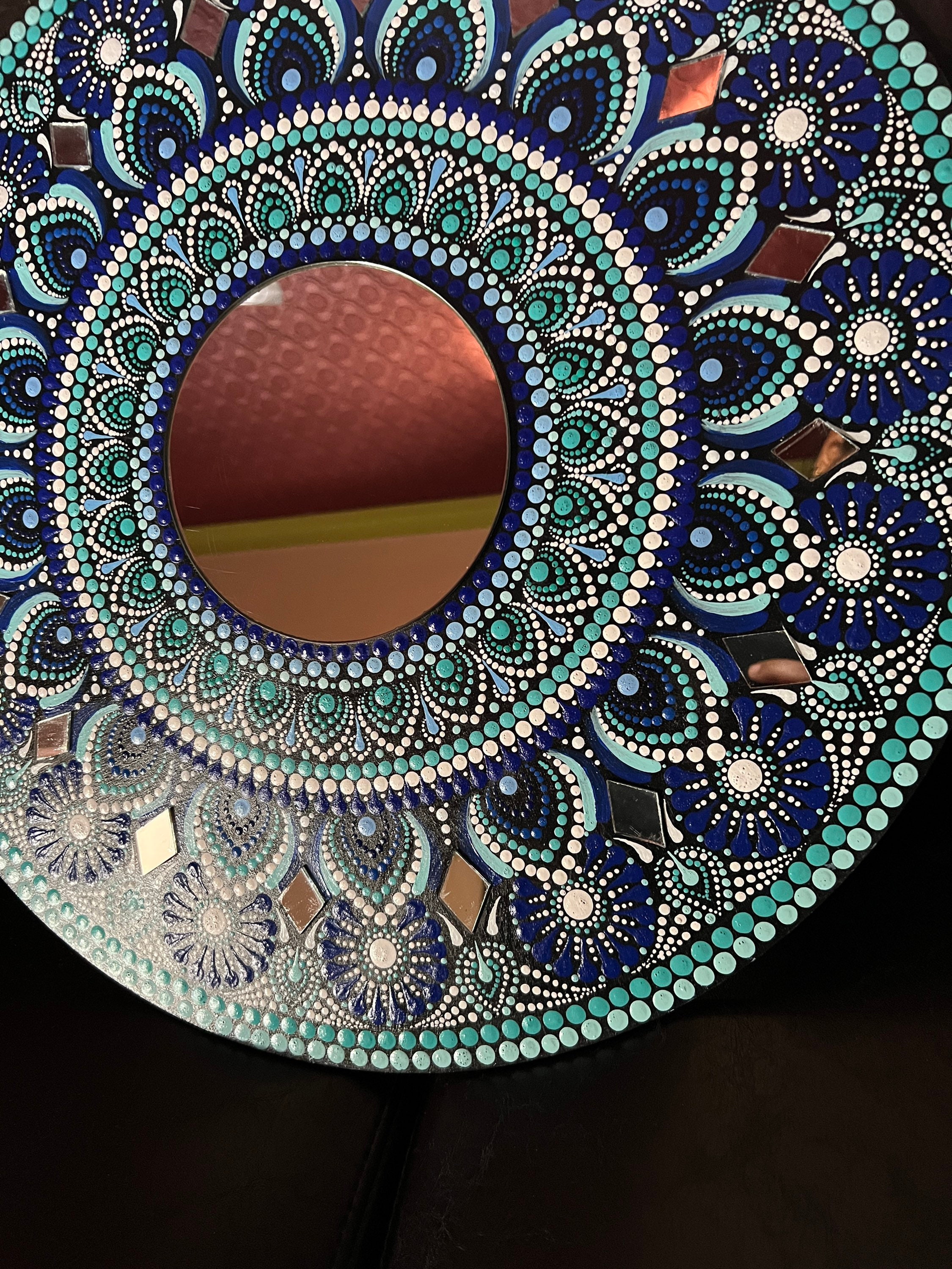Bohemian Mandala Dot Paint Decor Mirror Blue White 20 - Etsy