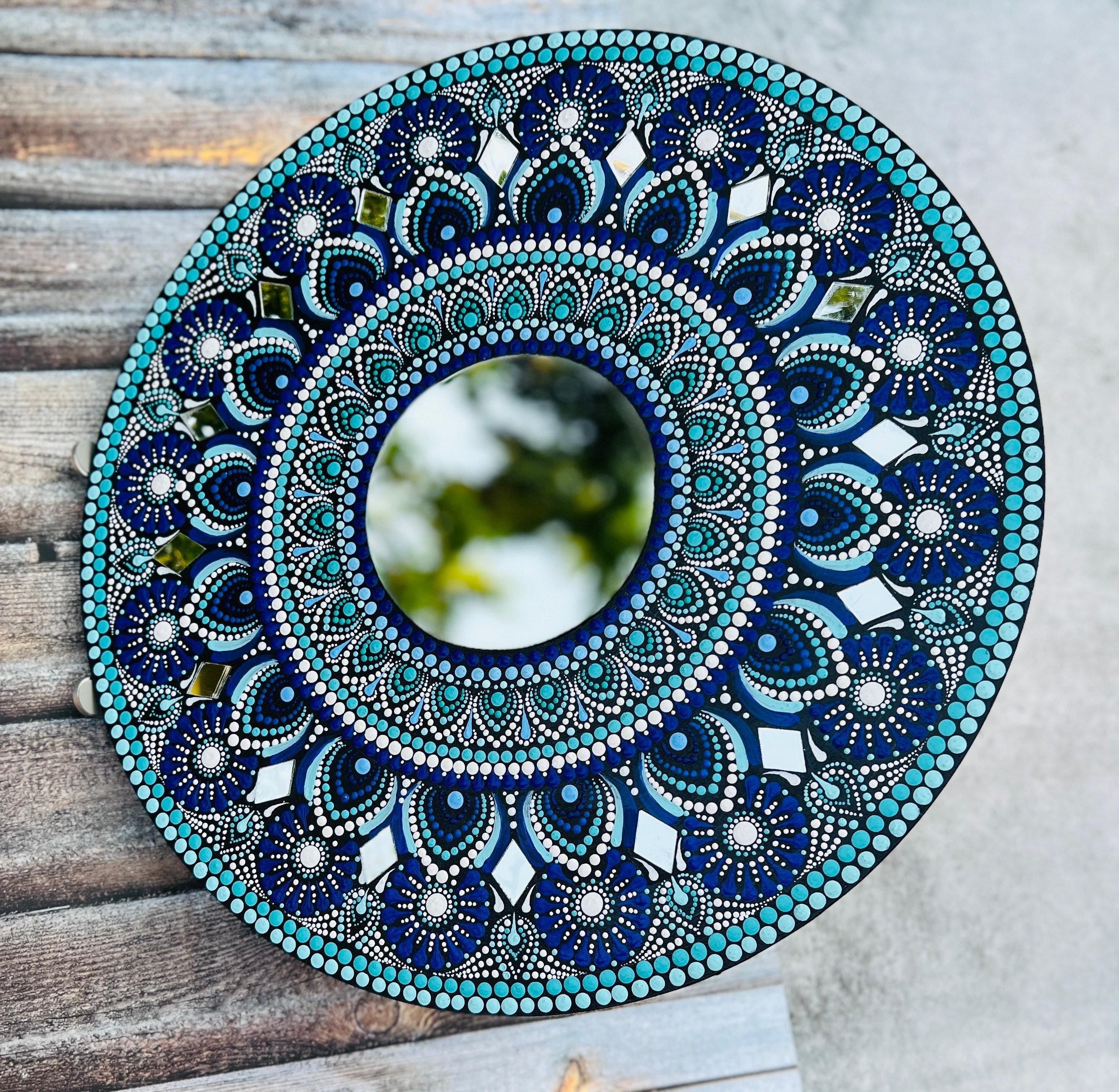 Bohemian Mandala Dot Paint Decor Mirror Blue White 20 - Etsy