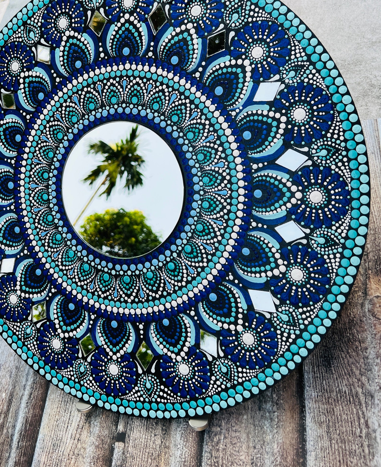 Bohemian Mandala Dot Paint Decor Mirror Blue White 20 - Etsy
