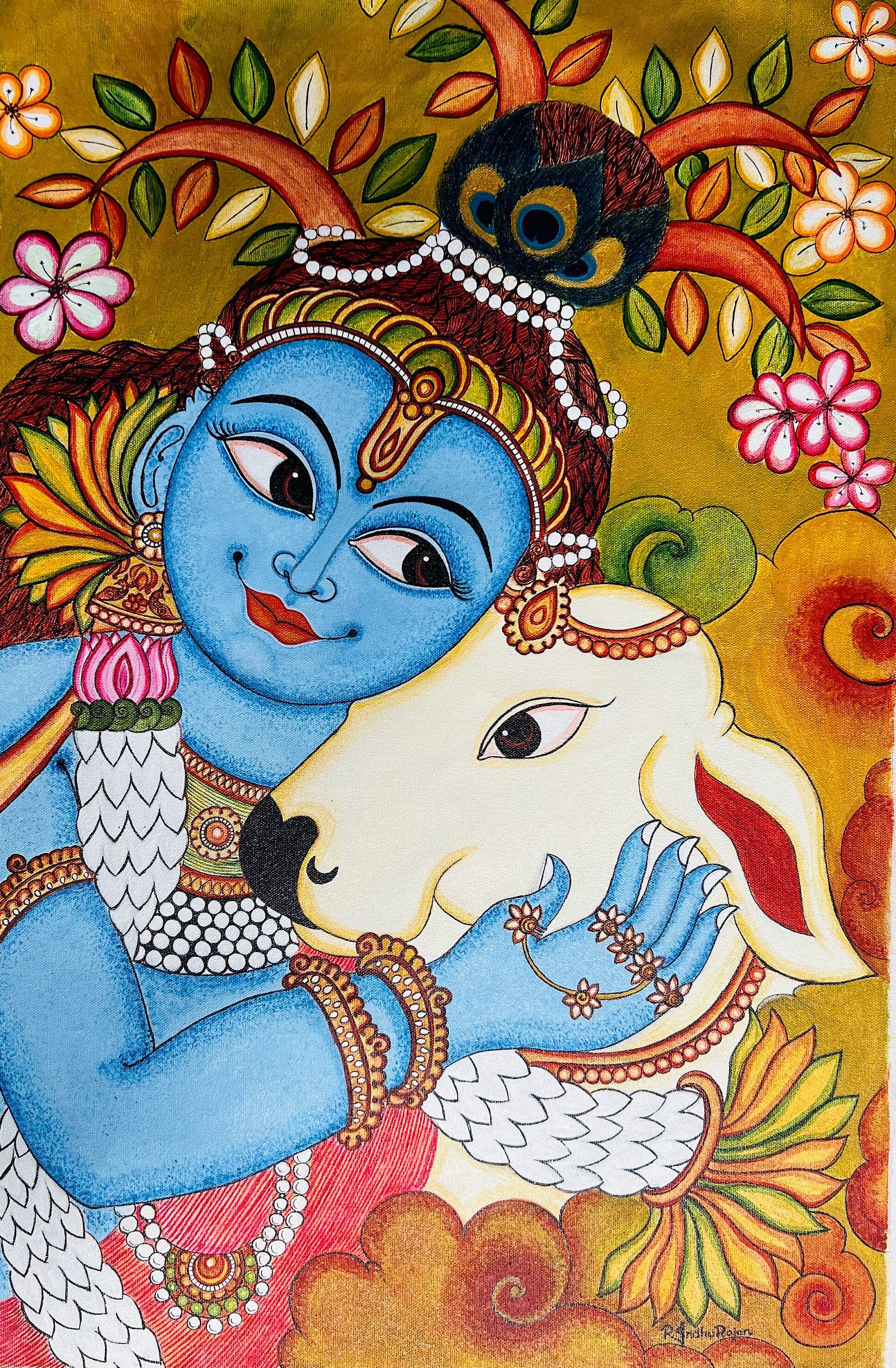 Easy Krishna Mural Paintings Krishna Mural Painting By EmeraldGlaze On