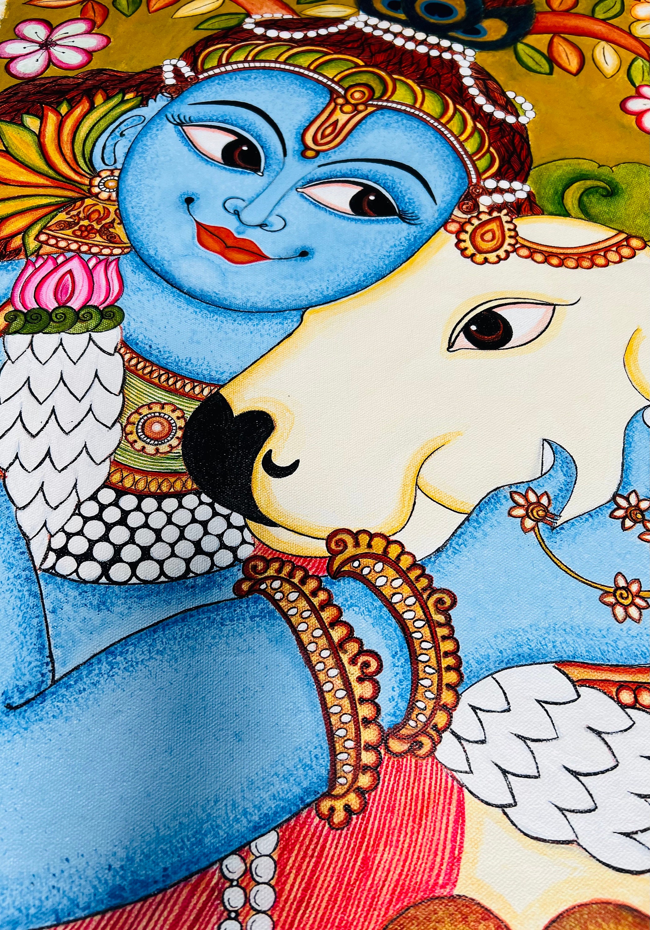 Baby Krishna Cow Art/ Kerala Mural Painting on Canvas/krishna Art ...