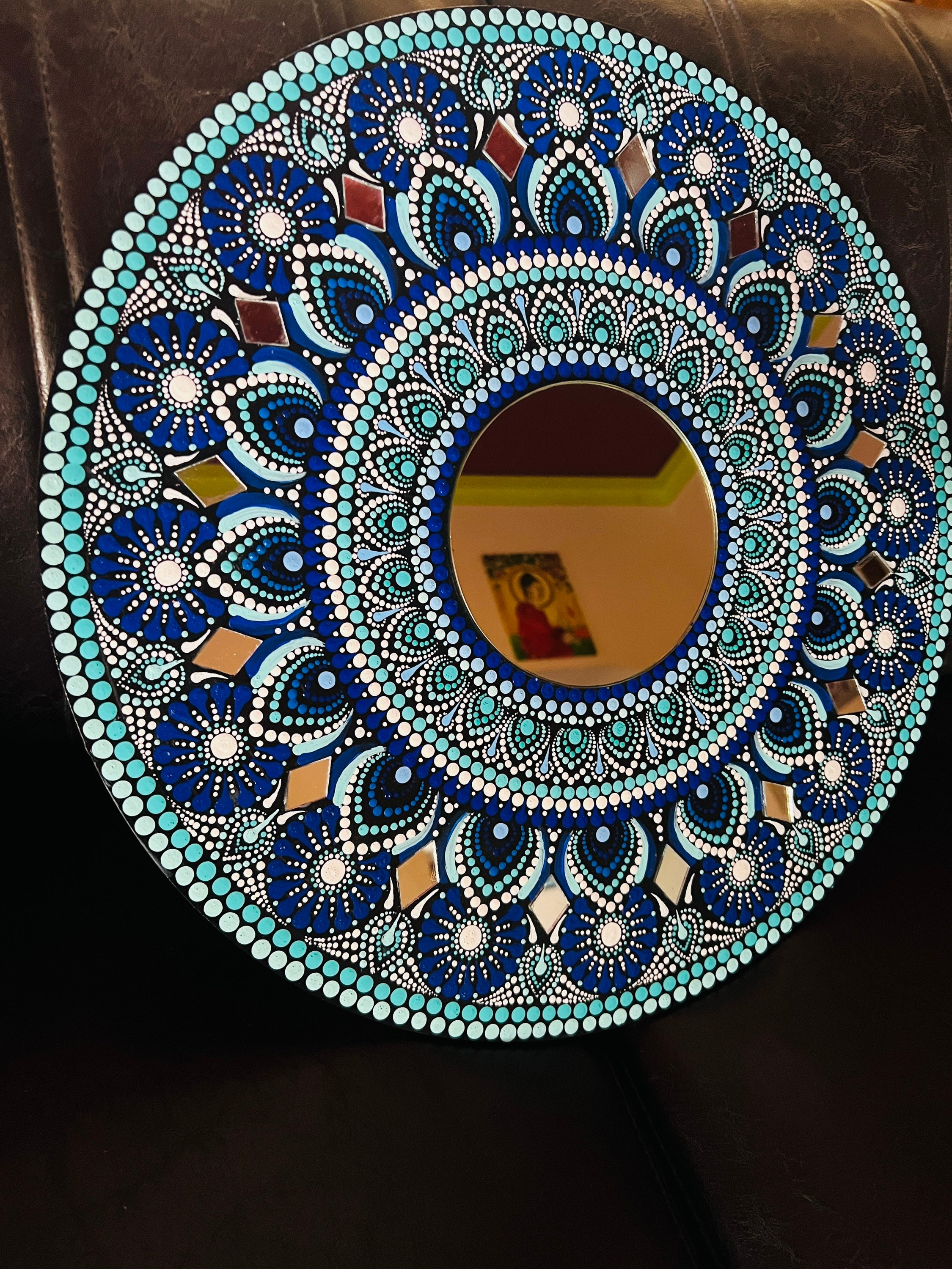 Bohemian Mandala Dot Paint Decor Mirror Blue White 20 - Etsy