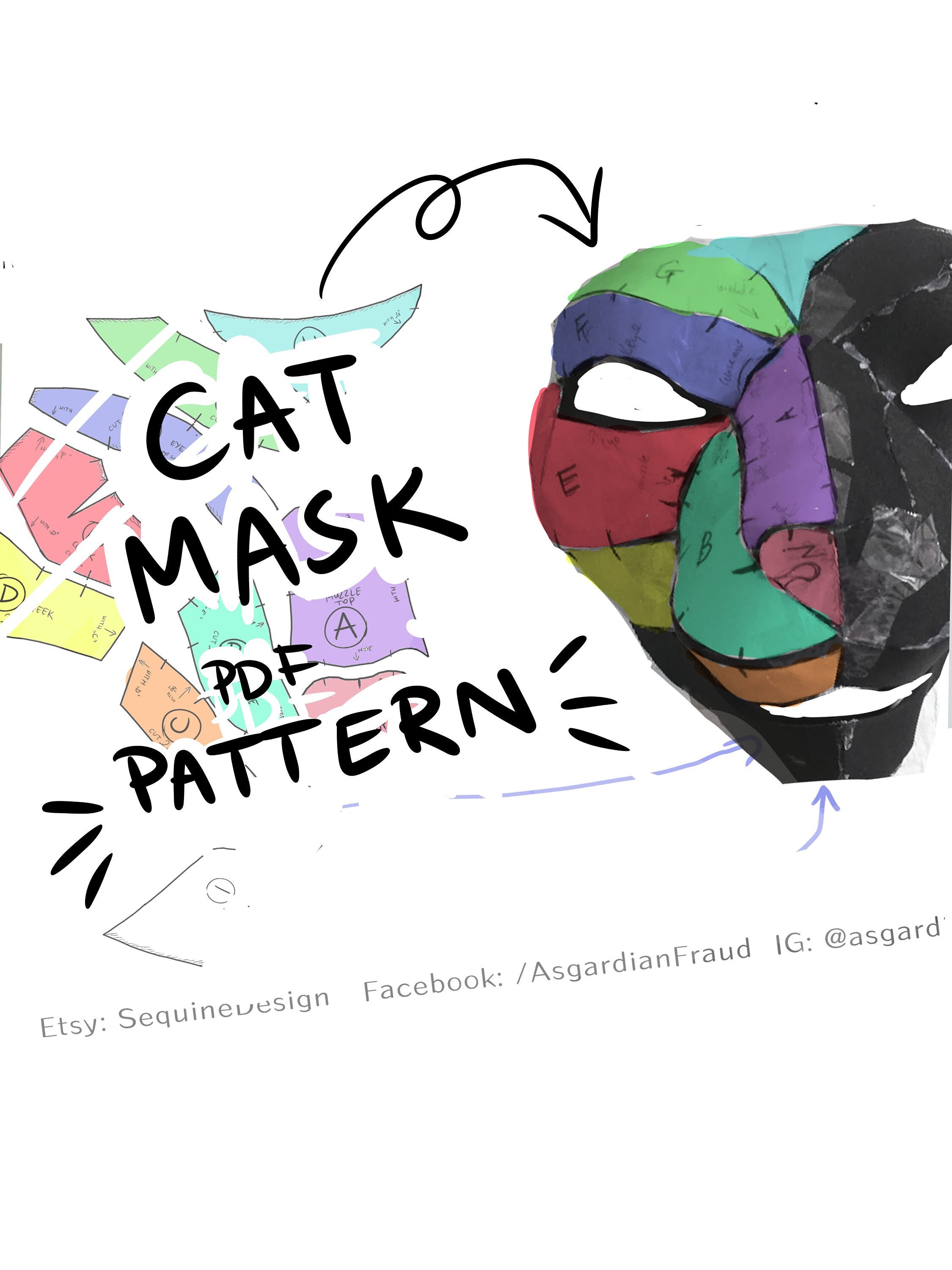 Digital Cat Mask PDF Pattern File Fursuit Big Feline Mask Pattern for ...