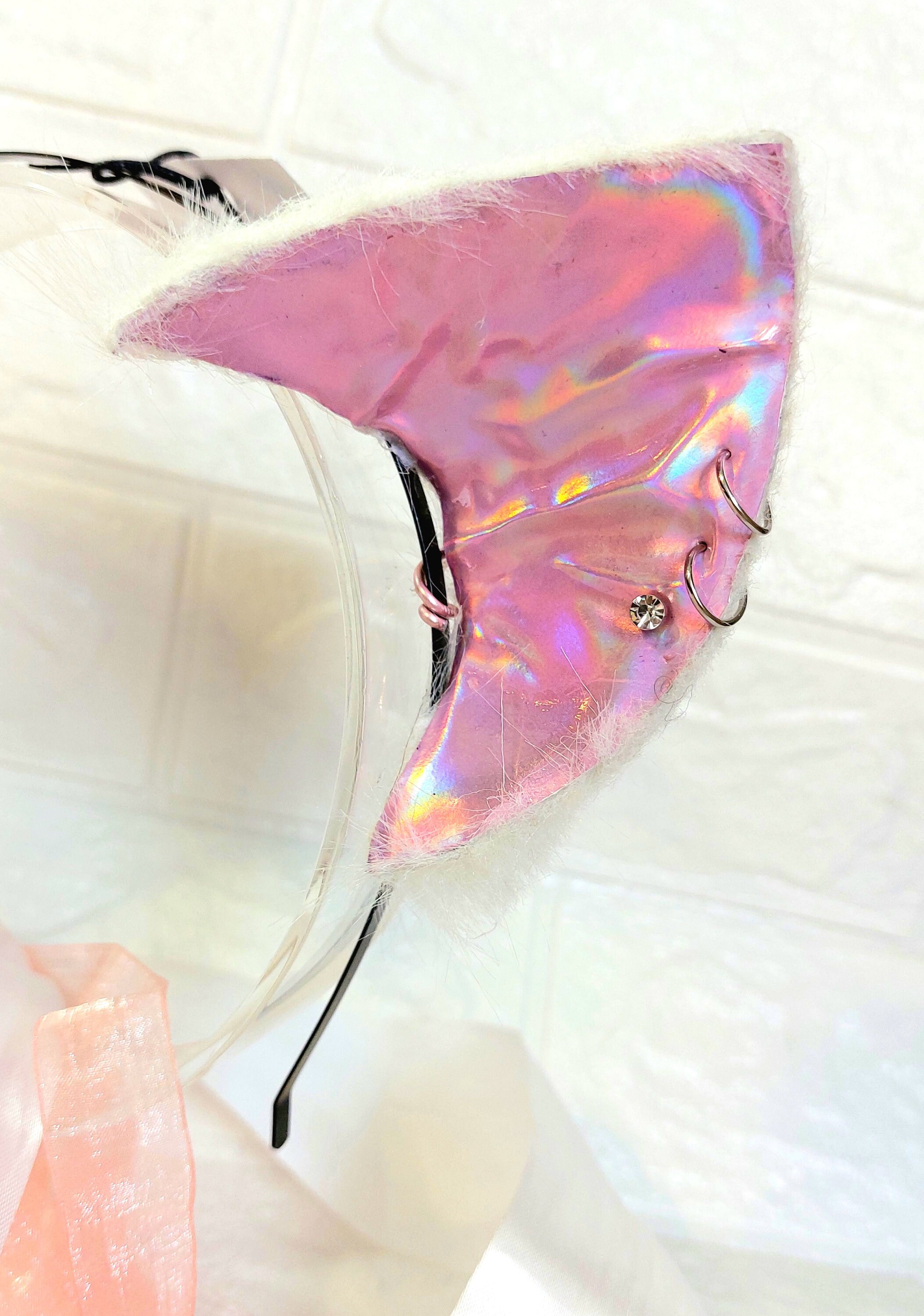 Cute Pastel Pink Cat Cosplay Ears Holographic Wolf Fox Bat Furry ...