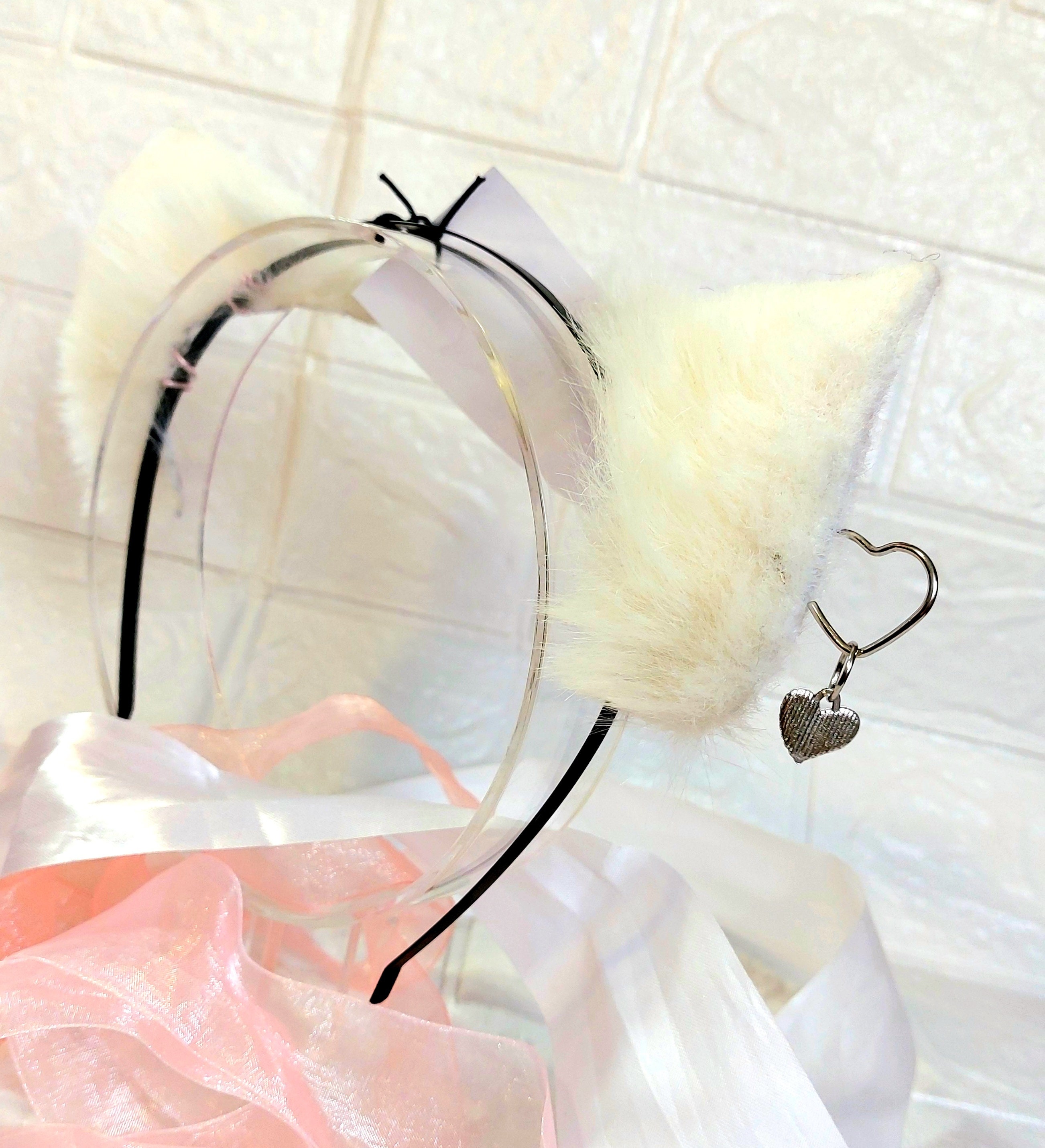 Cute Pastel Pink Cat Cosplay Ears Holographic Wolf Fox Bat Furry ...