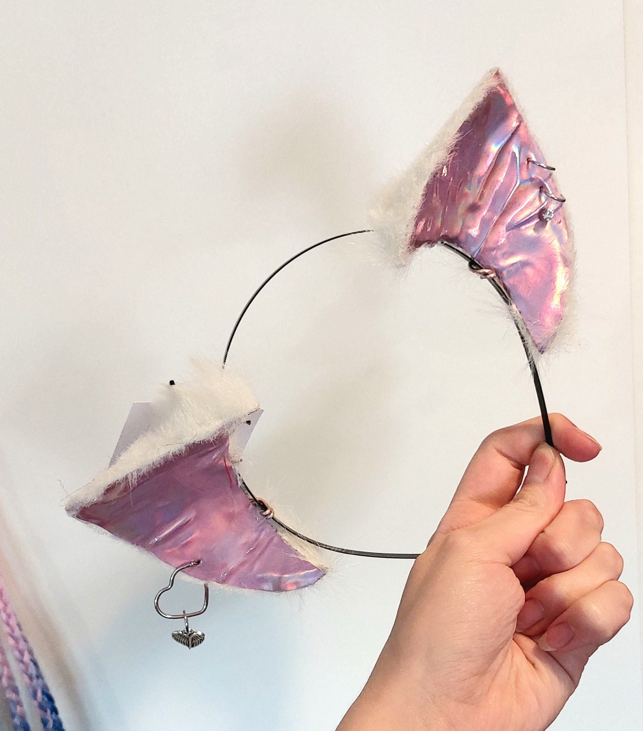 Cute Pastel Pink Cat Cosplay Ears Holographic Wolf Fox Bat Furry ...