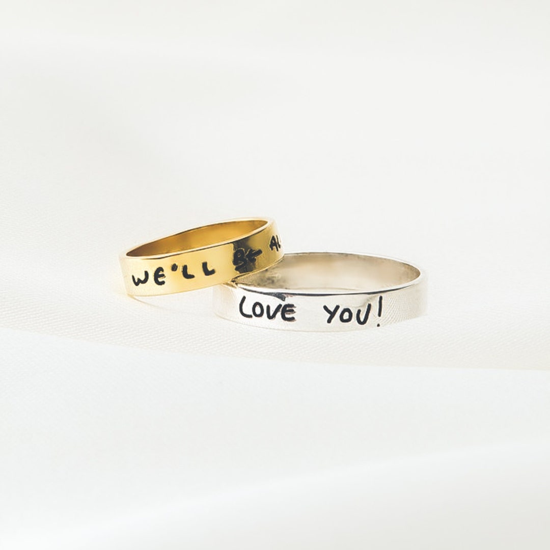 Actual Handwriting Ring, Personalized Wedding Ring in Silver & Gold ...