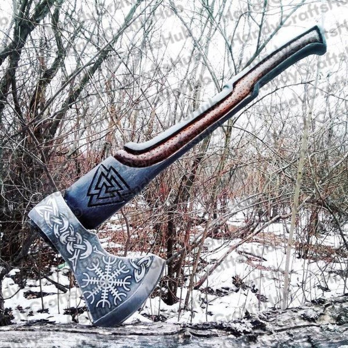 Viking Norse Hand-forged Carbon Steel Viking Axe Wrapped Wood Handle, Ideal Gift, Birthday ...