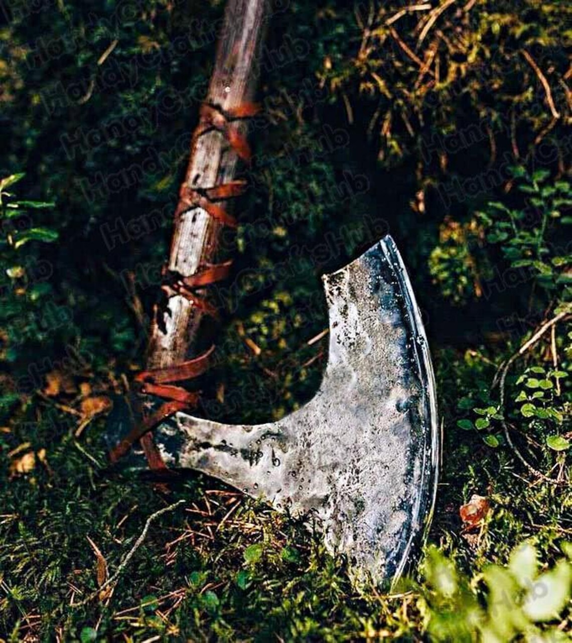 Viking Norse Hand-forged Carbon Steel Viking Axe Wrapped Wood Handle ...