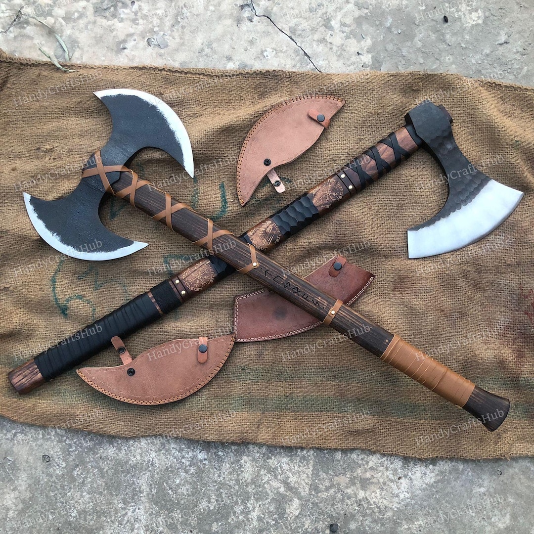 Hand-forged Double-handed Viking Axe, Large Norse Battle Axe, Medieval ...
