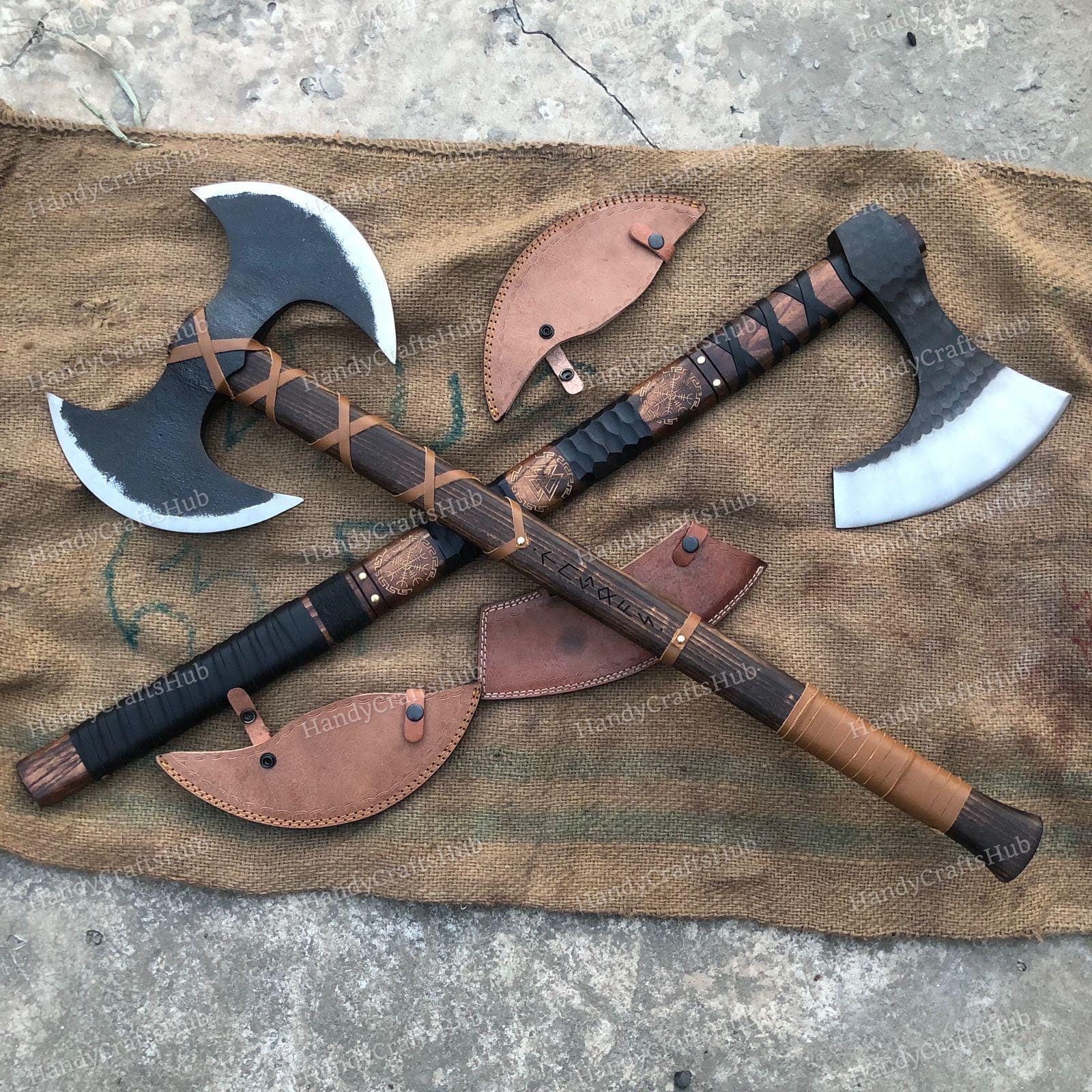 Hand-forged Double-handed Viking Axe, Large Norse Battle Axe, Medieval ...