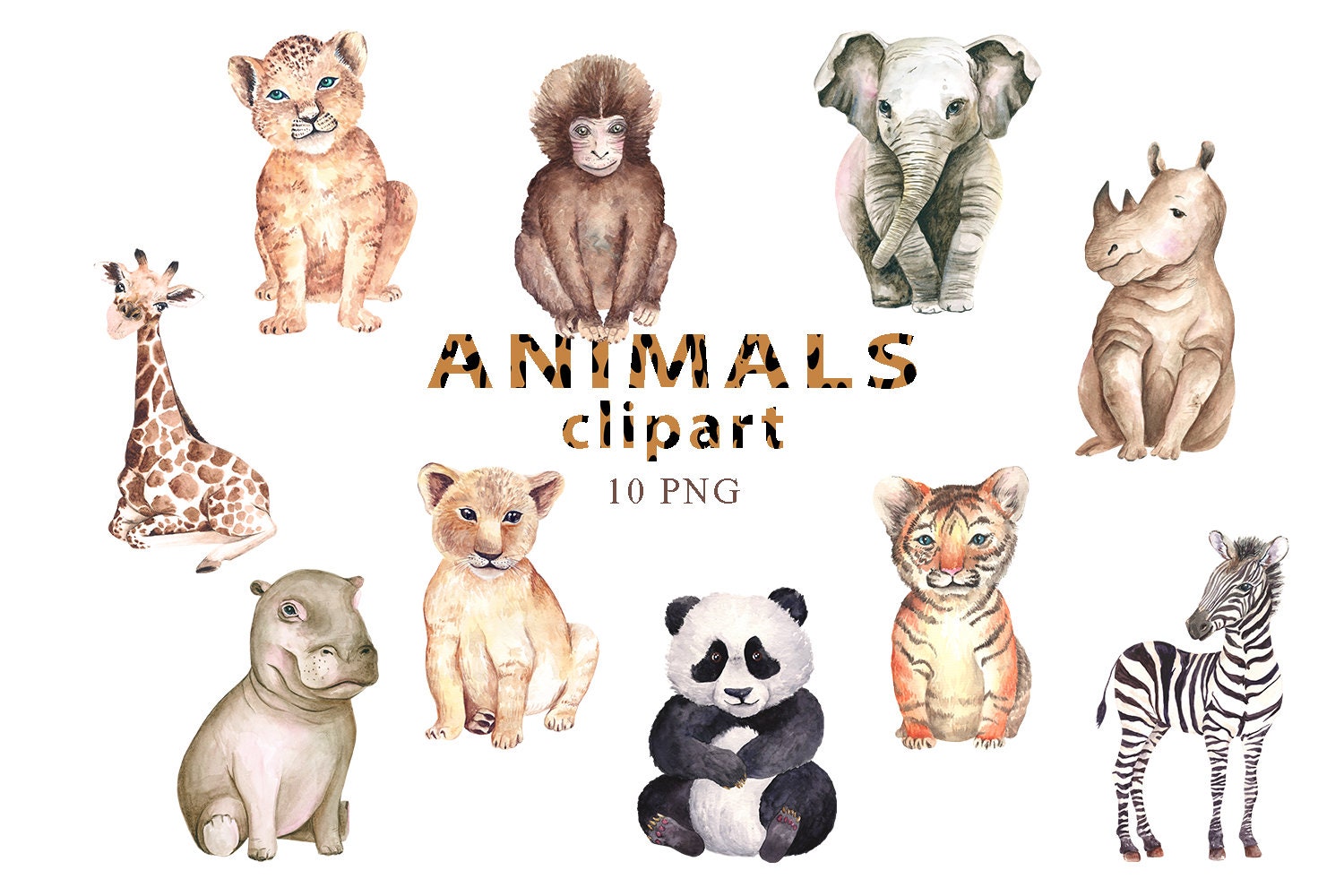 Animals PNG, Watercolor Jungle Baby Clipart, Safari Nursery Wall Art ...